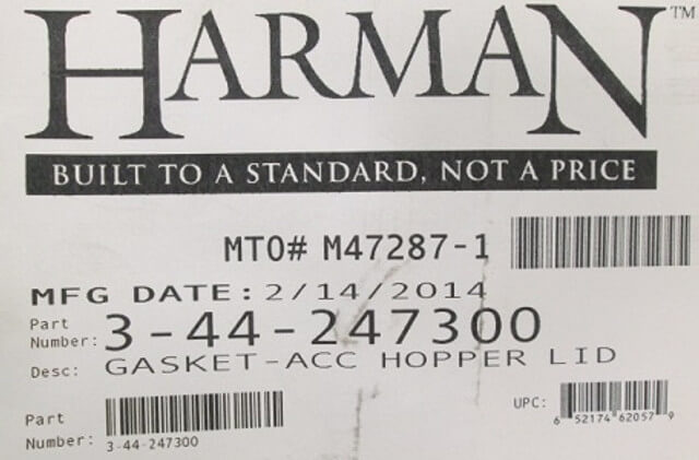 Harman Hopper Lid Gasket - Accentra Pre S/N 11340 (3-44-247300)